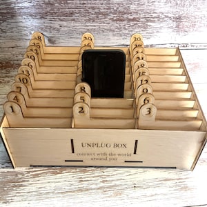 Unplug Box. Wooden Stand for 30 Mobile Phones, Cell Phone Organizer for ...