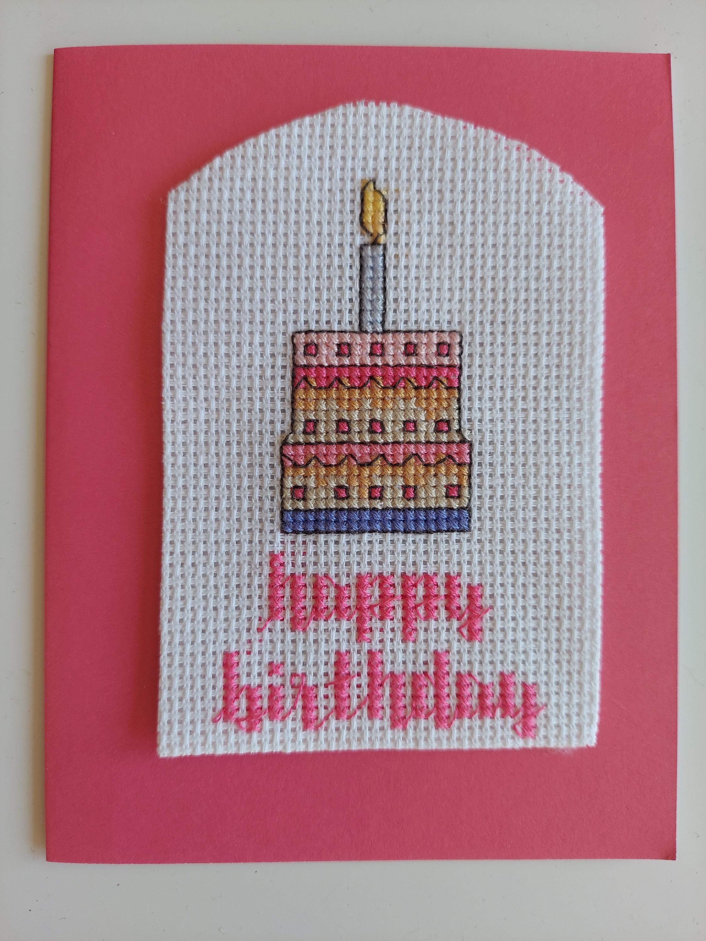 Happy Birthday Cross Stitch Greeting Card Pink - Etsy