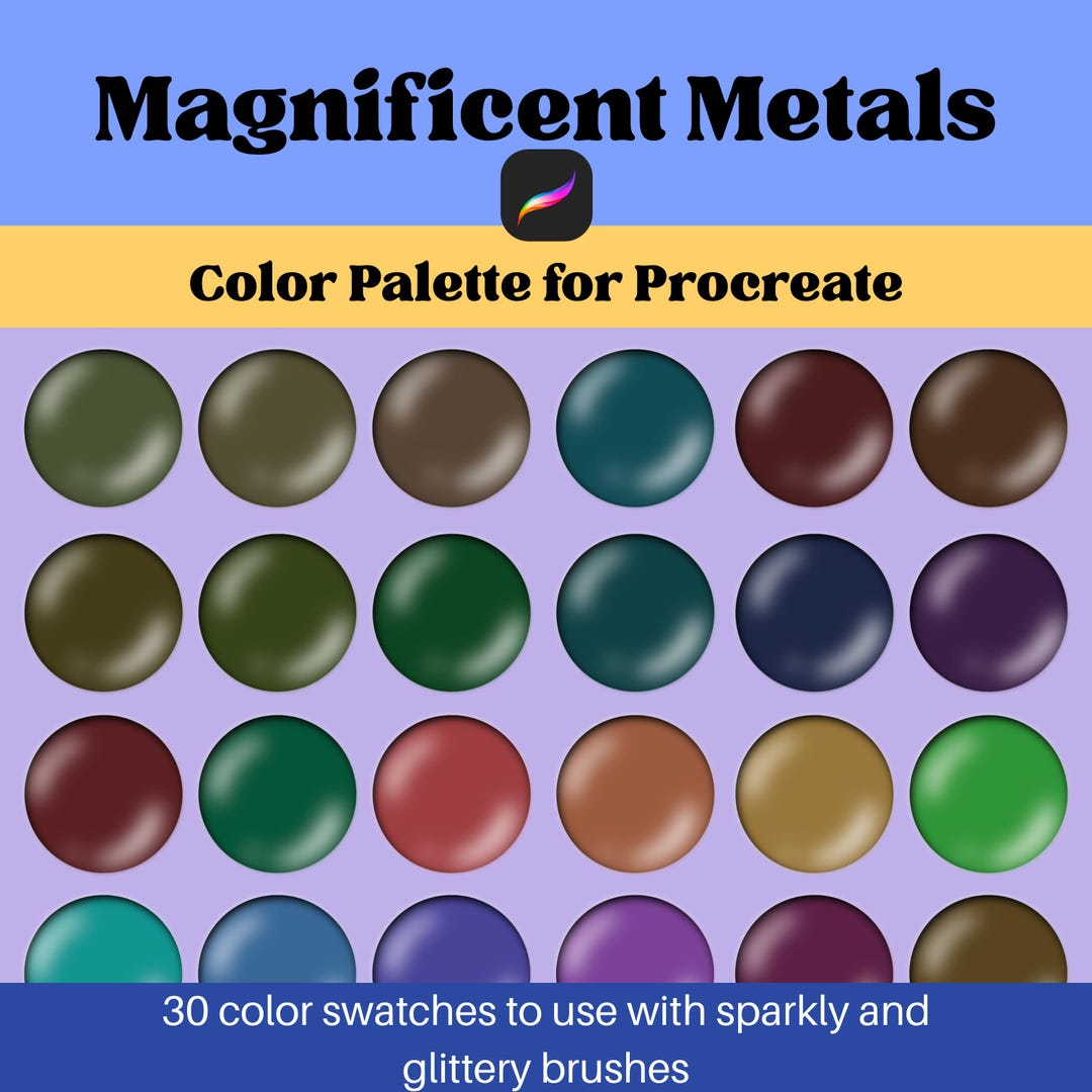 Metallic Color Palette for Procreate Swatch for Glitter Brush Cool Tone ...