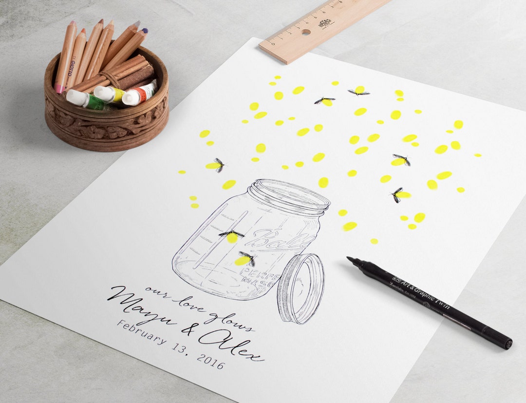 Fireflies Wedding Guest Book: Mason Jar Fingerprint Keepsake Print - Etsy