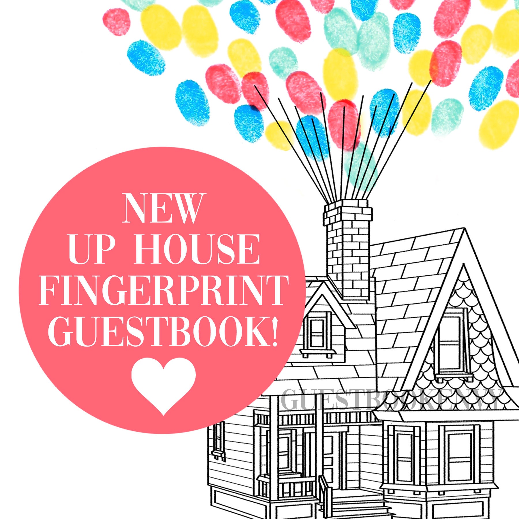 NEW BW Wedding Guest Book: up House Fingerprint Guest Book - Etsy Ireland