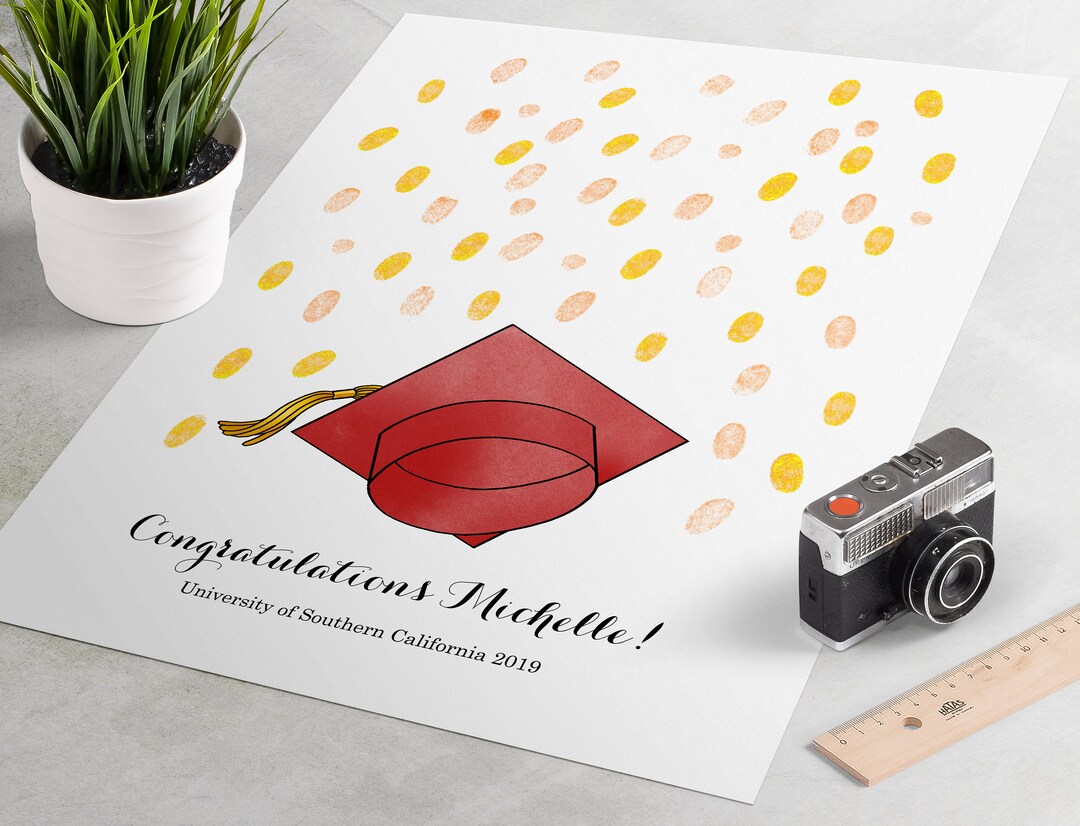 CUSTOMIZABLE CAP Graduation Guest Book - Fingerprint Guest Book for ...