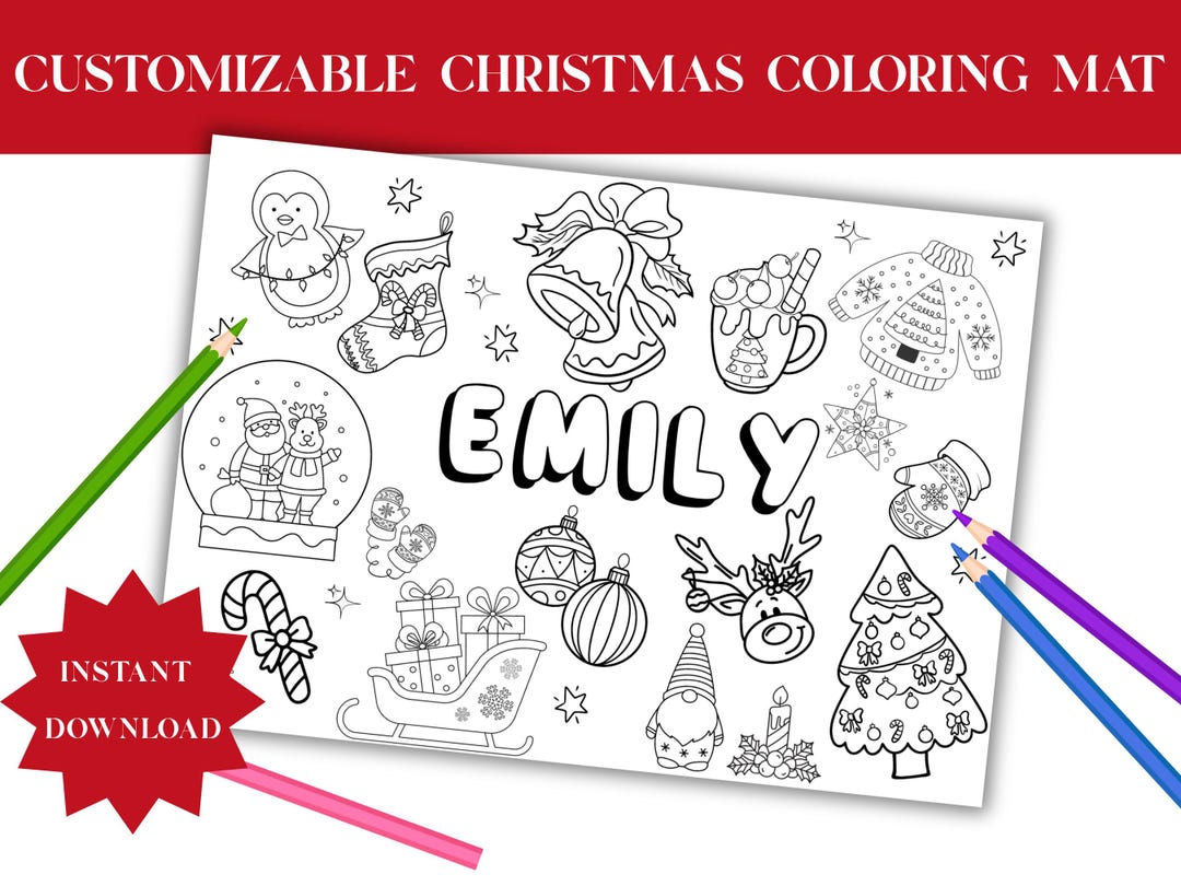 Christmas Personalised Coloring Mat | Kids Christmas Coloring Placemat ...