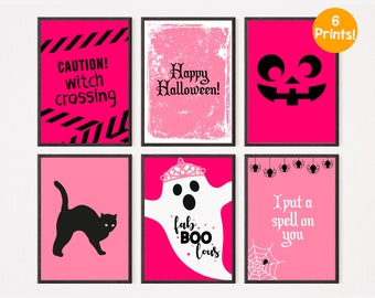 Set of 6 Pink Halloween Posters, Cute Halloween Prints, Halloween ...