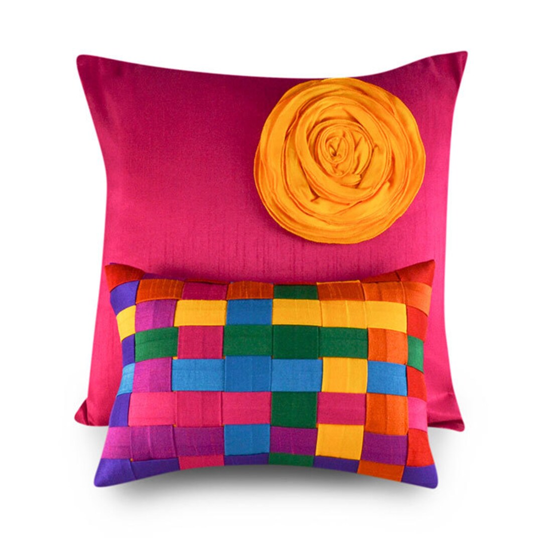 Multi-color Lumbar Pillow With Filler, Basket Weave Design, 12X8 ...