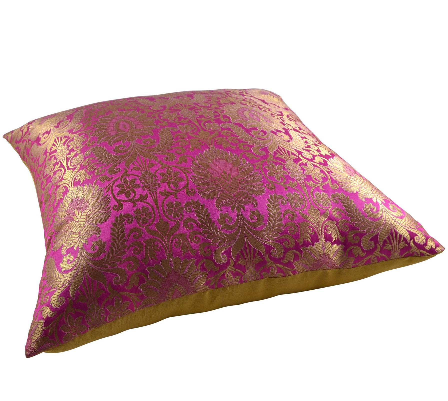 NEW Banaras Brocade Pink Silk Pillow Cover, Luxurious Varanasi Silk ...