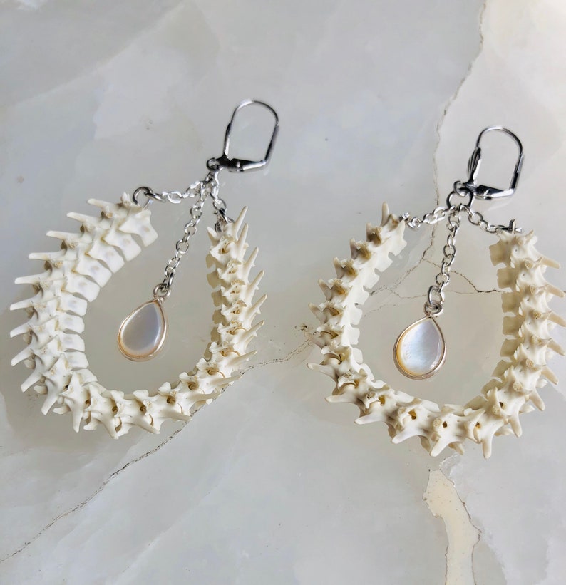 Vertebrae and Pearl Hoop Earrings | Etsy