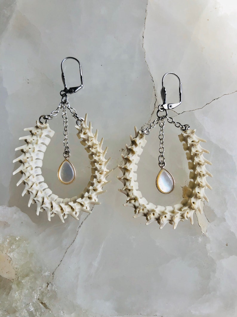 Vertebrae and Pearl Hoop Earrings | Etsy