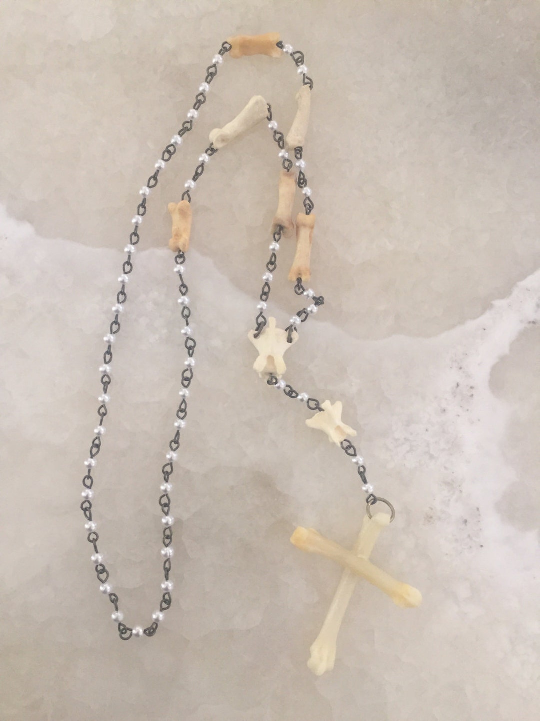 Authentic Bone and Pearl Rosary - Etsy