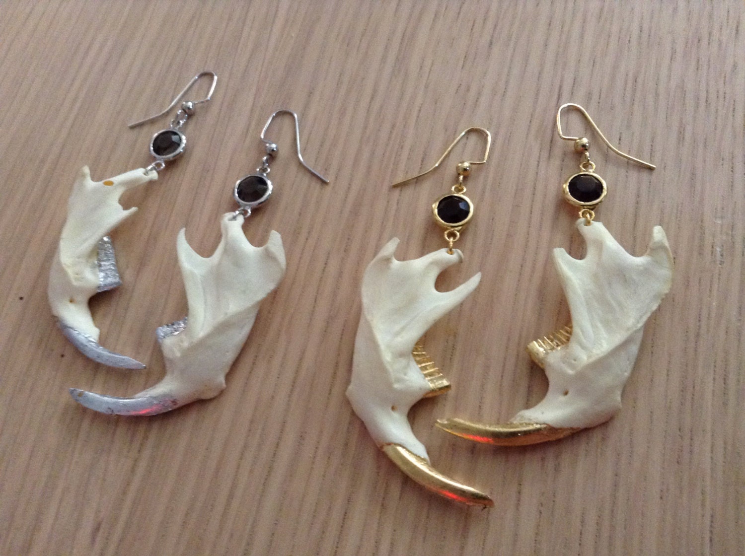 Crystal Drop Gold Tooth Muskrat Jawbone Earrings - Etsy