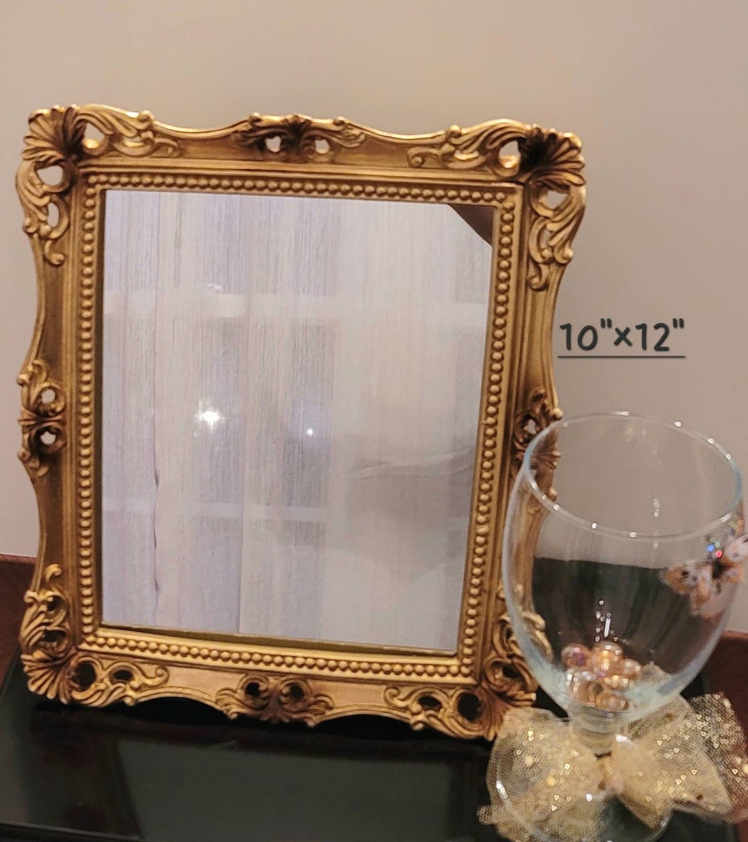 Antique Gold Resin Frame Decorative Tabletop Dressing Mirror With Stand ...