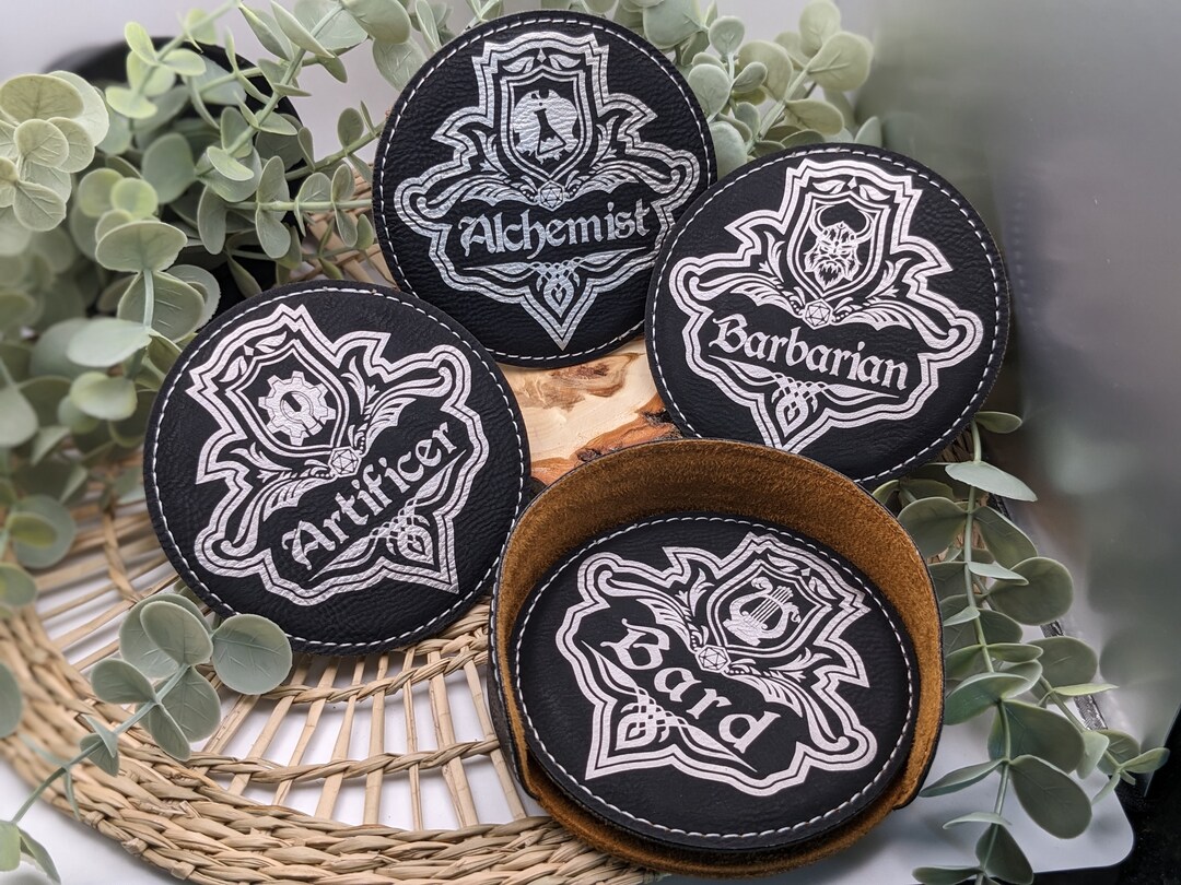 Dungeons and Dragons Class Emblem Coasters, Set of 6 Black Faux Leather ...