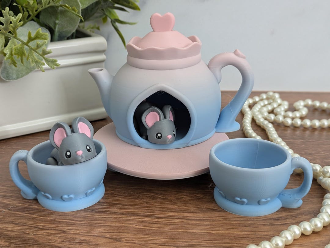 CUSTOMIZABLE Cute Mouse and Tea Set Adorable Mice Desk Toy Fidget ...