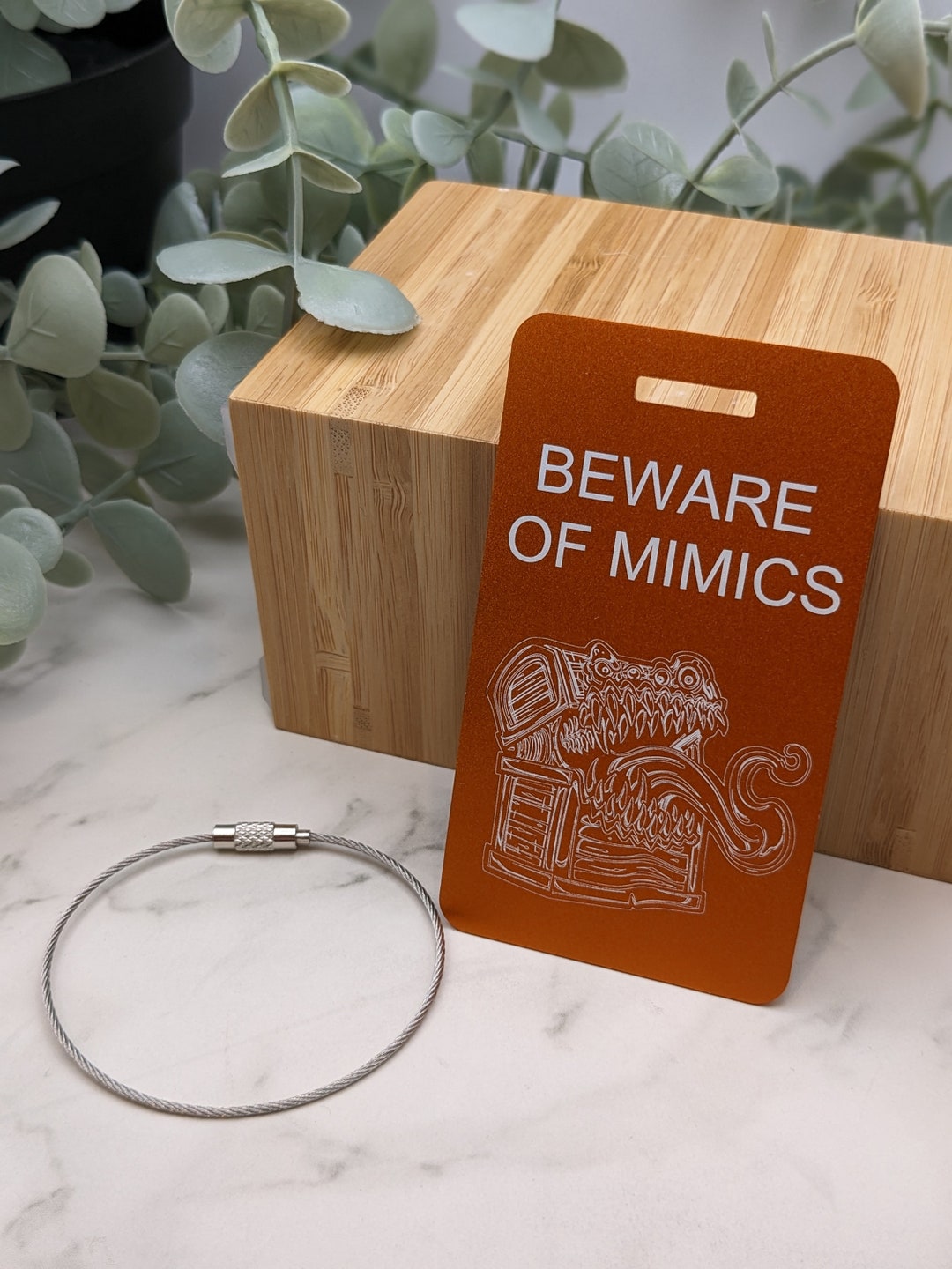 Custom Luggage Tags! D&D Mimic BEWARE OF MIMICS Anodized Aluminum Metal High Quality! Great Gift ...