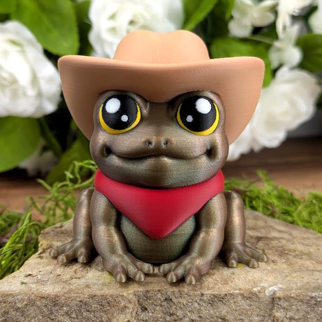 Cowboy Frog Figurine – Cute Desk Buddy, Funny Frog Statue With Hat and ...