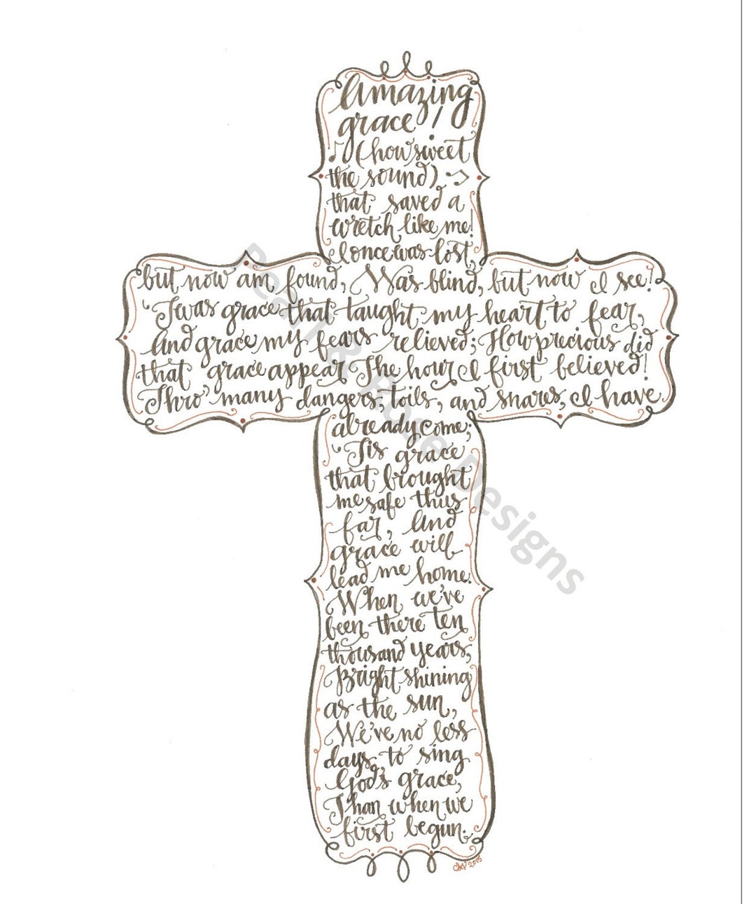 Amazing Grace Printable - Hand Drawn Art, Cross Pattern, INSTANT ...