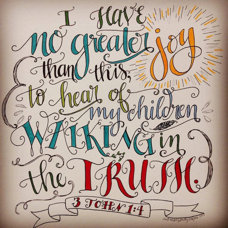 3 John 1:4, Children Walking in the Truth, Bible Verse Print, Hand ...
