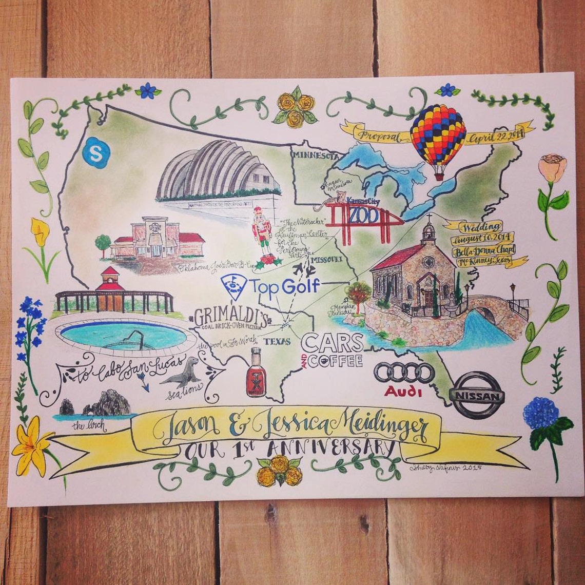 Custom Anniversary Map Hand Drawn Etsy 8054
