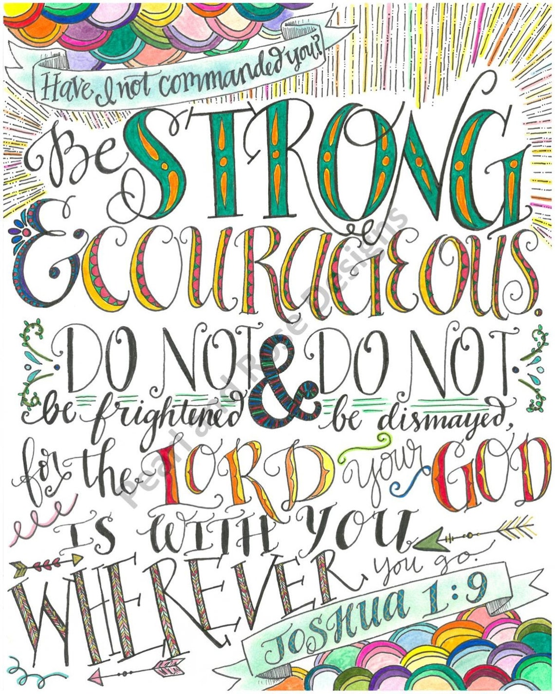 Joshua 1:9, Be Strong and Courageous, Bible Verse Printable, Hand Drawn ...