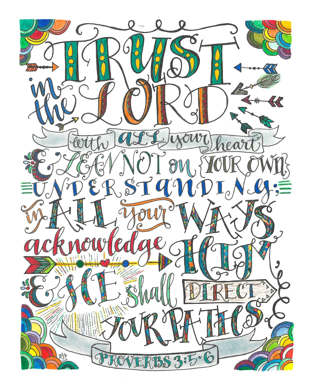 Proverbs 3:5-6, Trust in the Lord, Bible Verse Printable, Hand Drawn ...