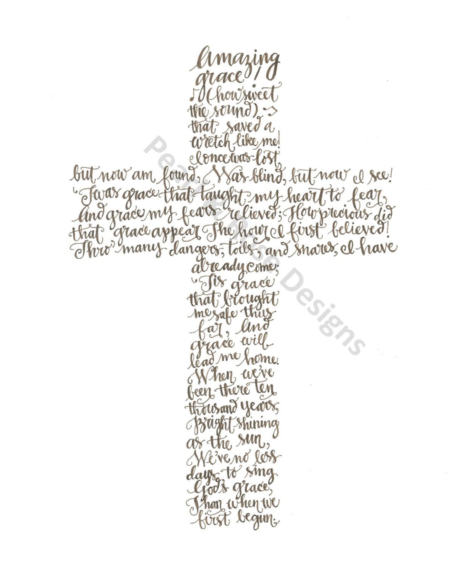 Amazing Grace Printable - Hand Drawn Art, Cross Pattern, INSTANT ...