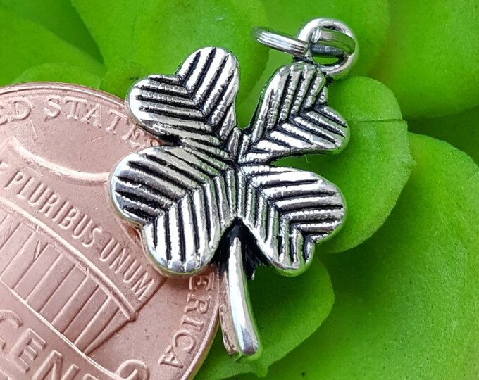 Silver Four Leaf Clover Charms Pendants, Shamrock Charms, Antique ...