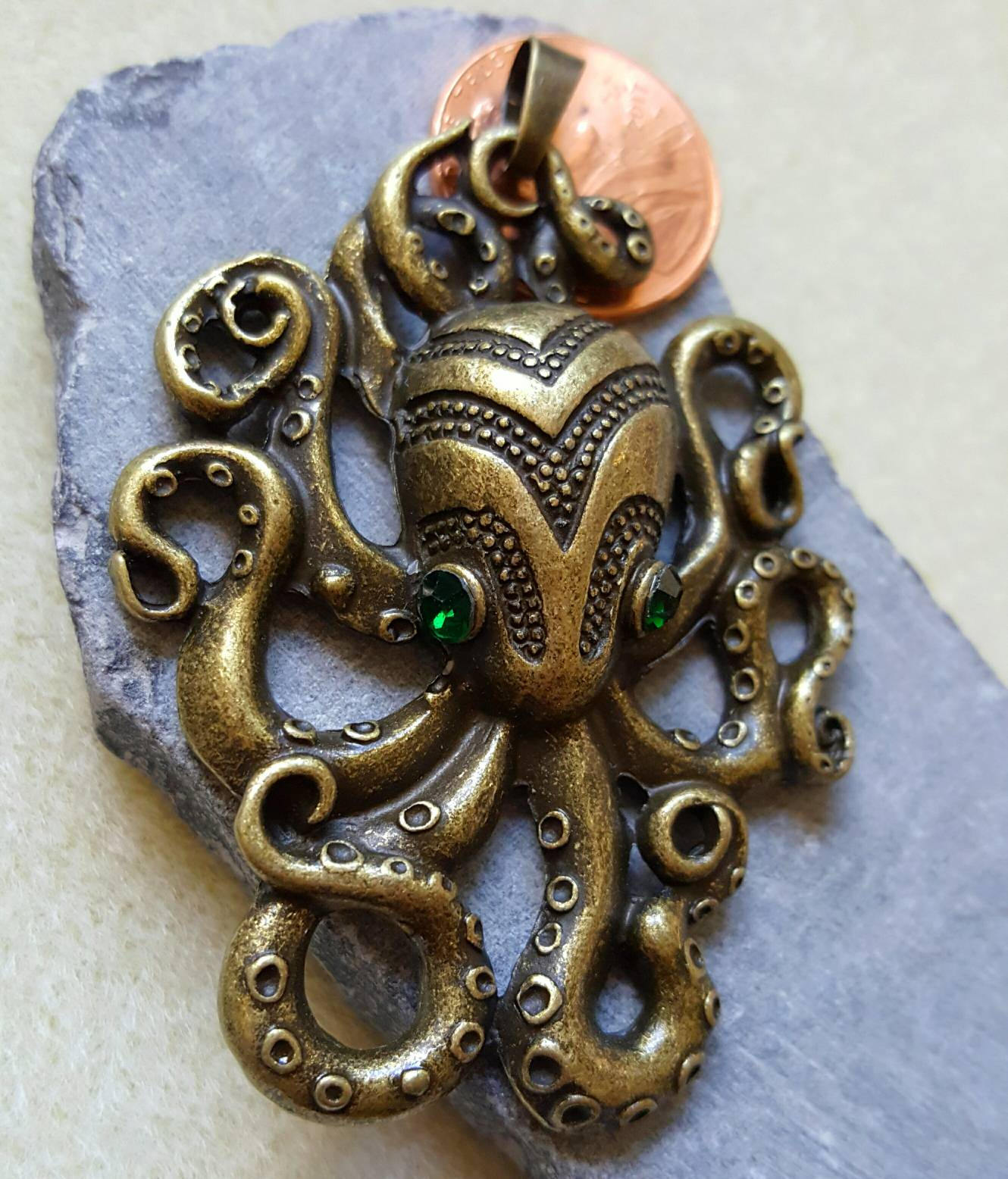 Octopus Pendant, Large Antique Bronze Octopus Charms Pendants for ...