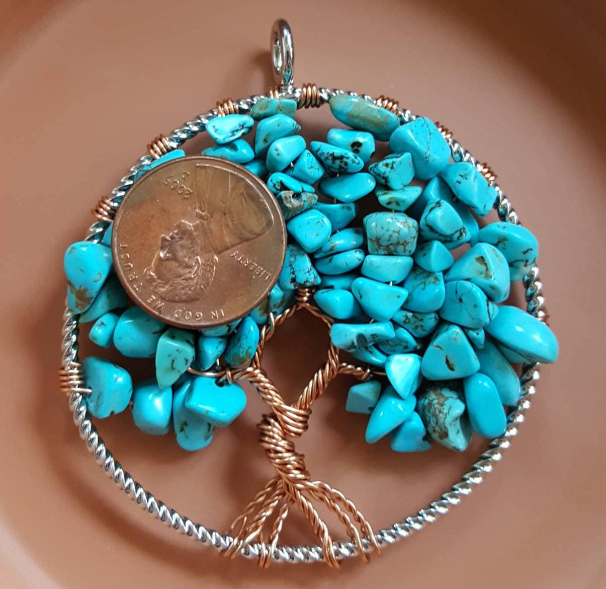 Silver Copper Turquoise Tree of Life Pendant Wirewrapped - Etsy