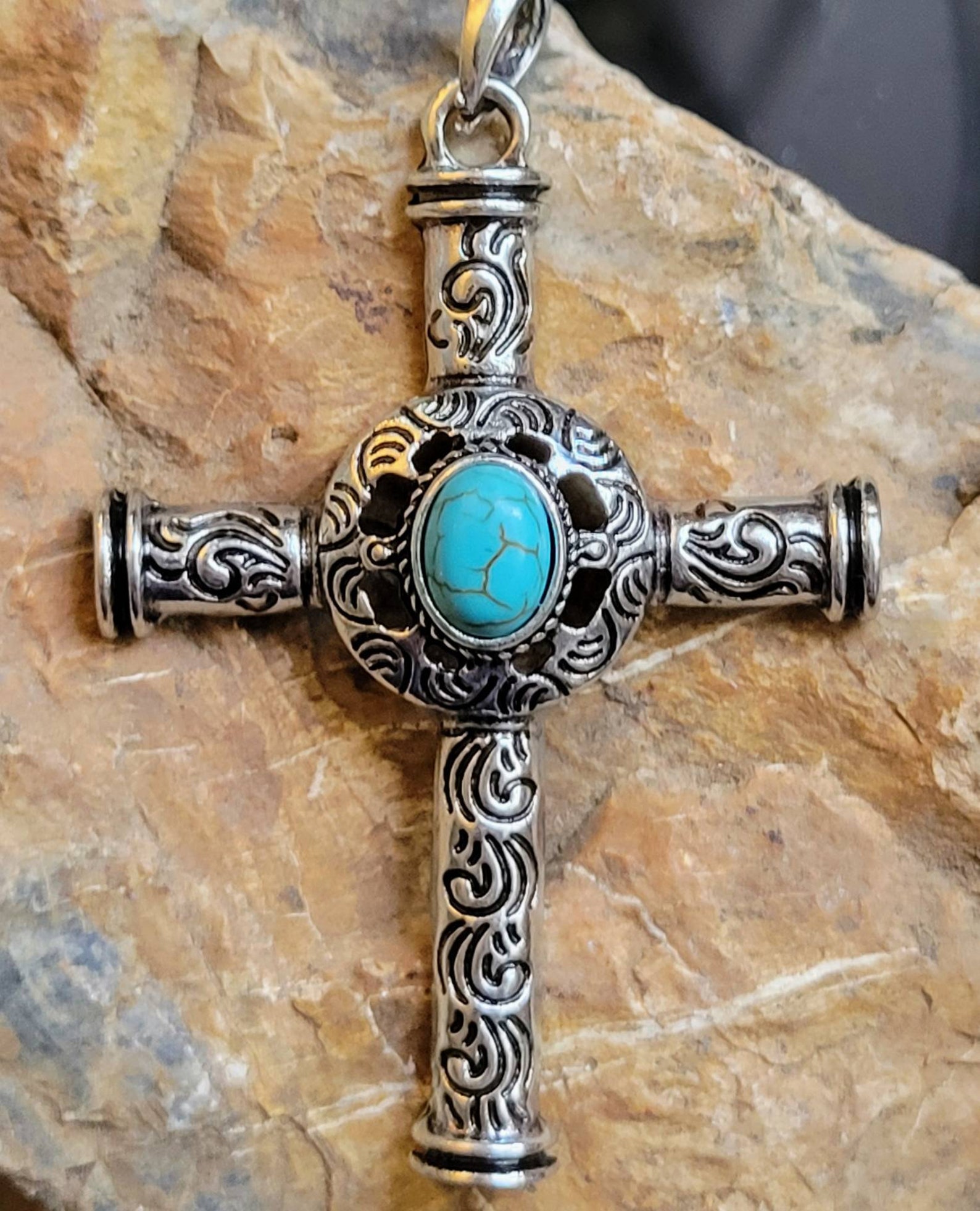 Colorful Silver Cross Pendant Large Turquoise Cross With | Etsy