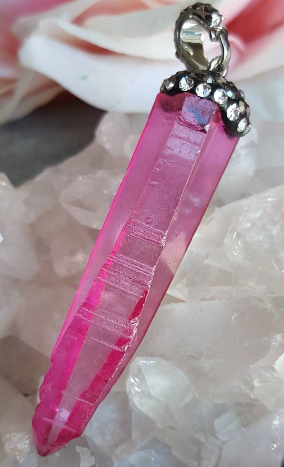 Pink Quartz Point Pendant, Pink Crystal Quartz Pendant With Sparkly ...