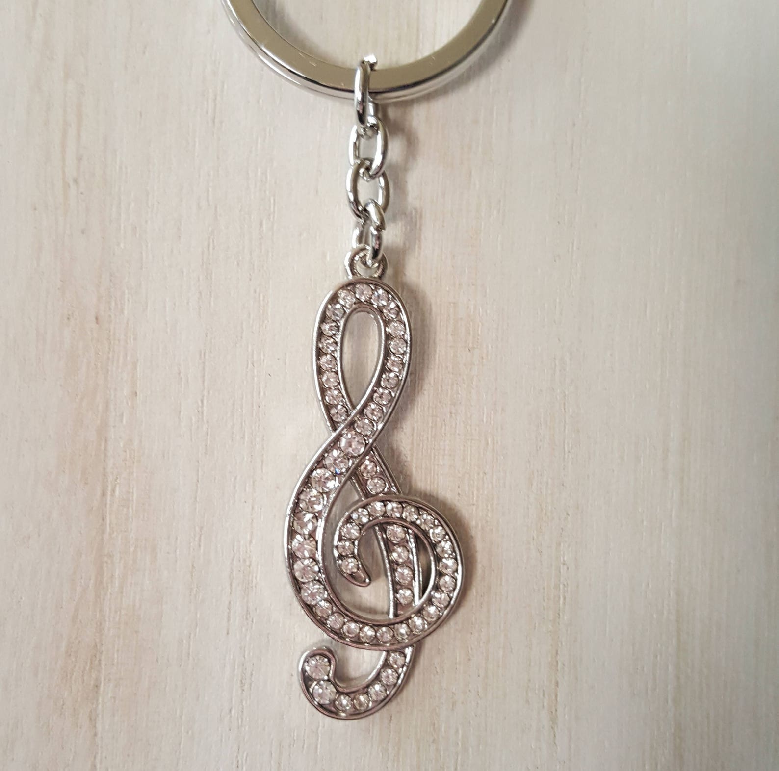 Music Keychain Silver Music Note Keychain Crystal Treble - Etsy