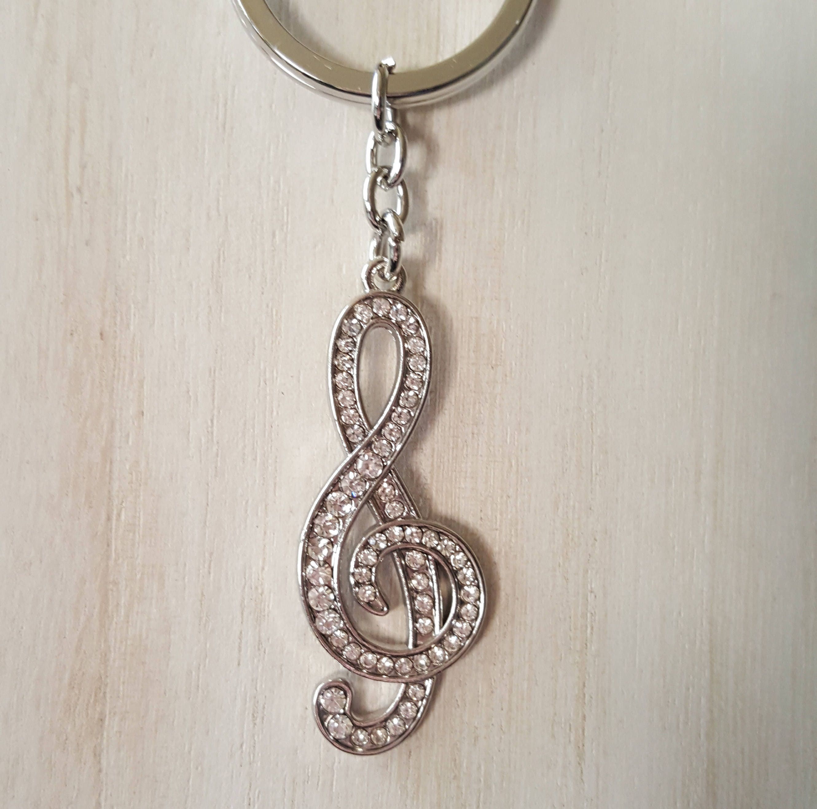 Music Keychain Silver Music Note Keychain Crystal Treble - Etsy