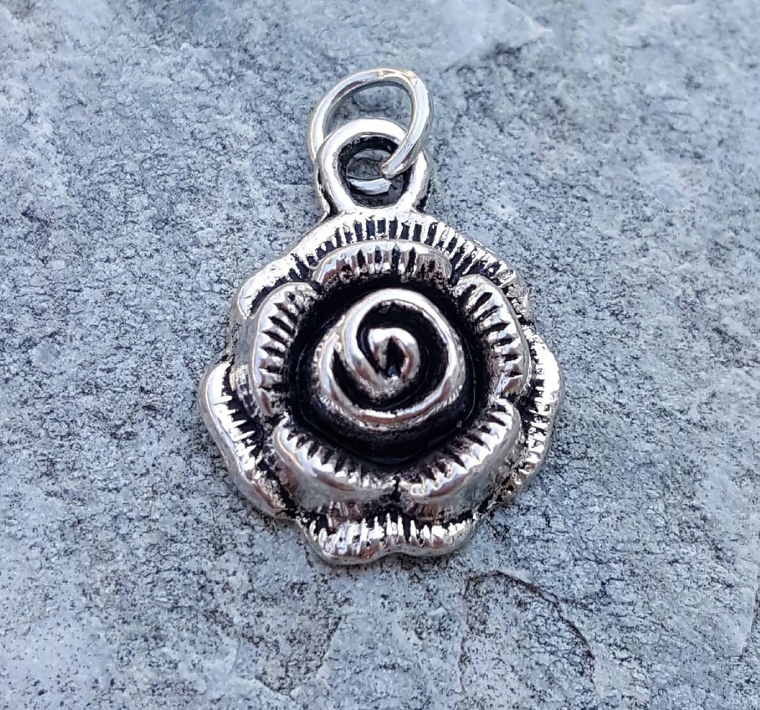 Antique Silver Rose Charm, Antique Silver Rose Pendant, Silver Flower ...