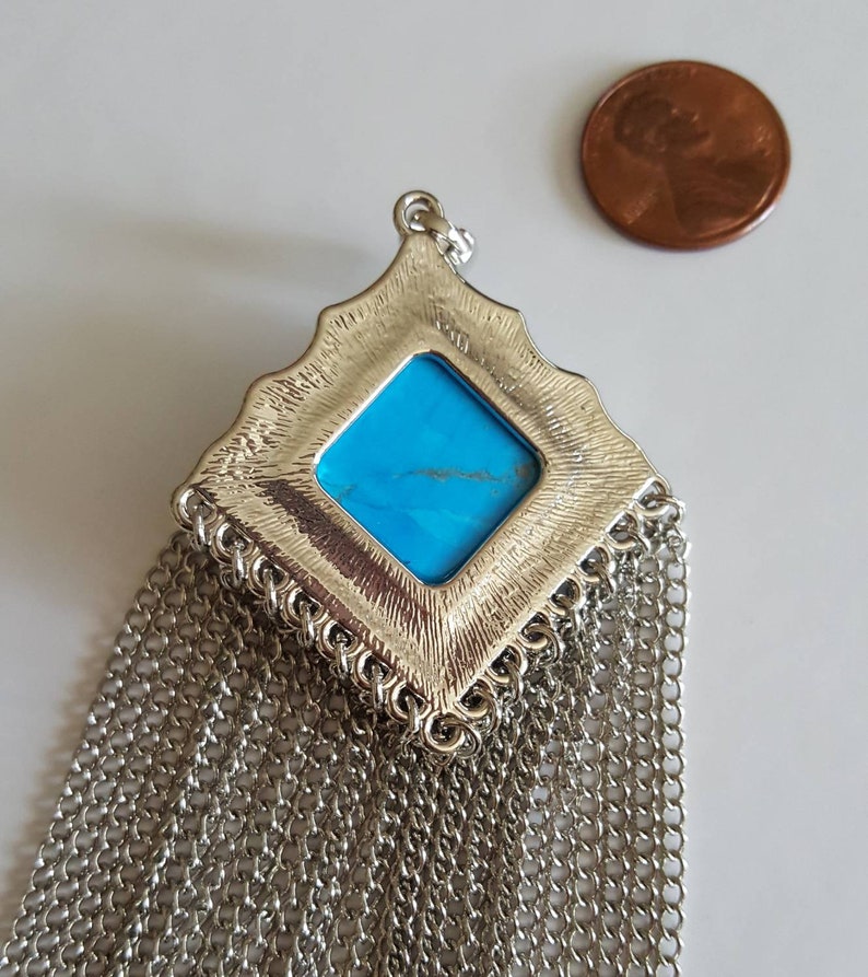 Turquoise Blue Pendant With Silver Tassel, Blue Gemstone Tassel Pendant ...