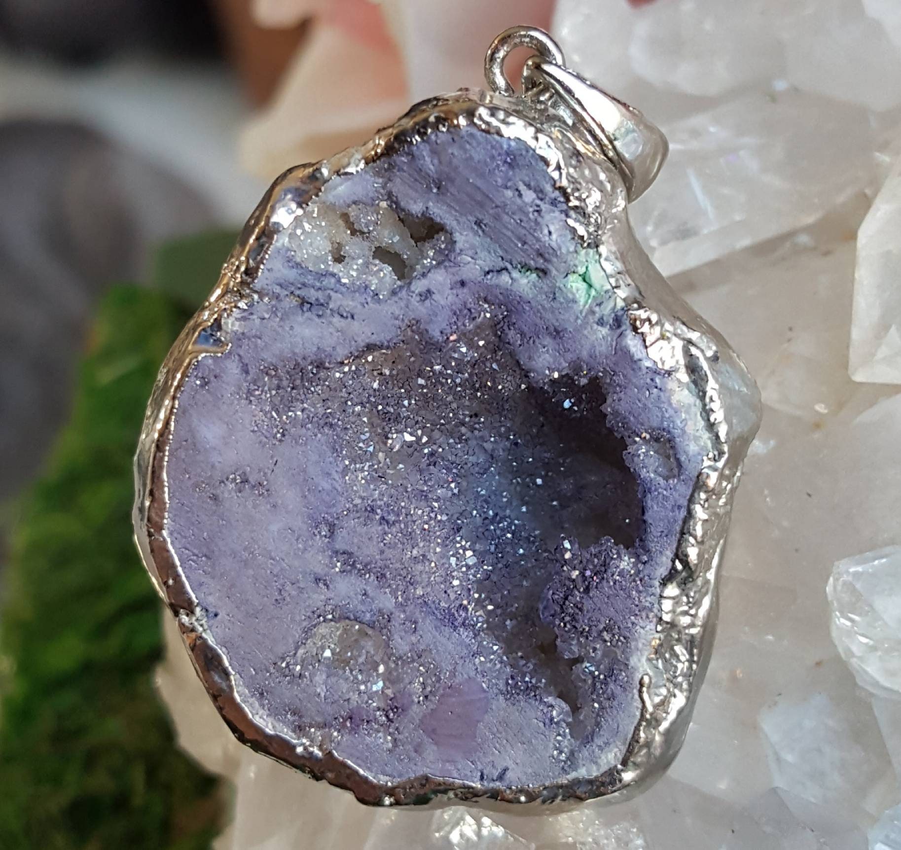 Purple geode pendant purple druzy pendant purple stone | Etsy