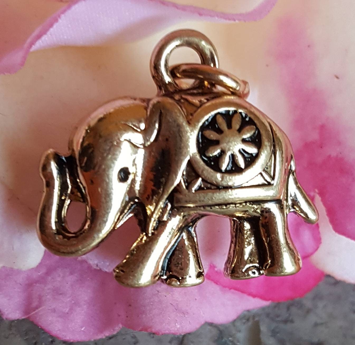 Gold Elephant Charm, Tiny Gold Elephant Pendant, Elephant Jewelry ...