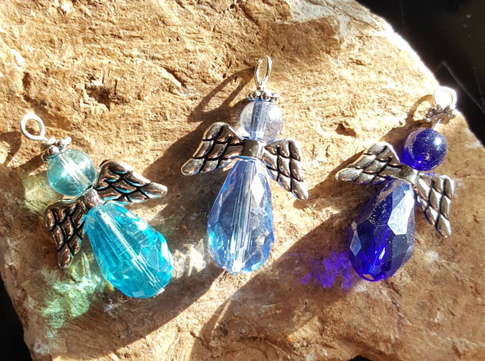 Silver Angel Charm Large Blue Beaded Angel Blue Crystal - Etsy