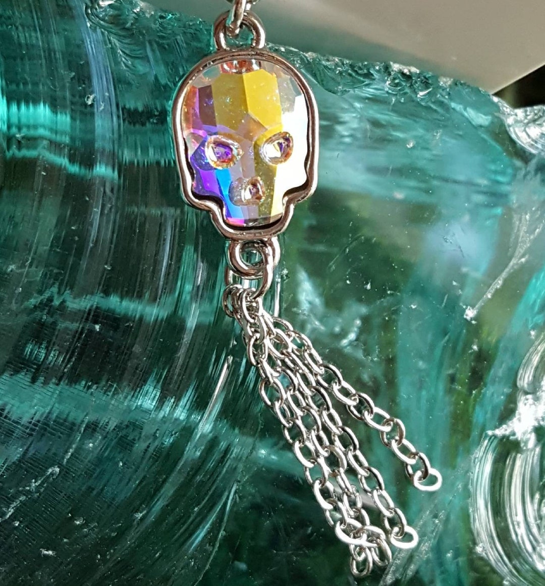 Crystal Skull Charm, Swarovski Skull Clip on Charm, Silver Crystal ...