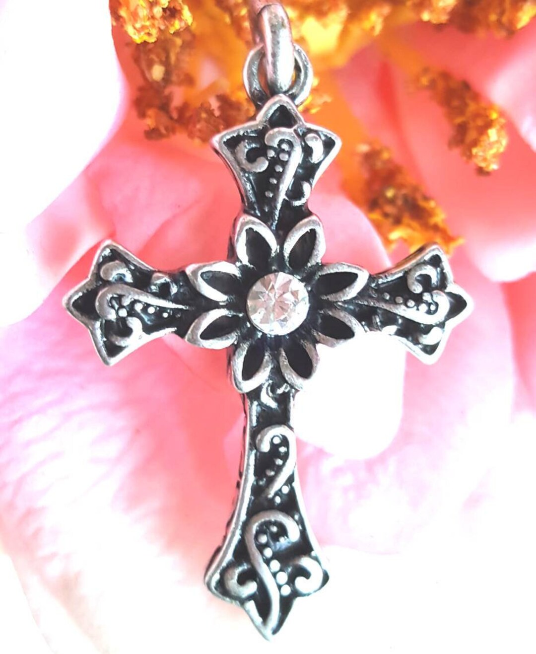 Ornate Silver Cross Pendant Beautiful Crystal Cross for - Etsy