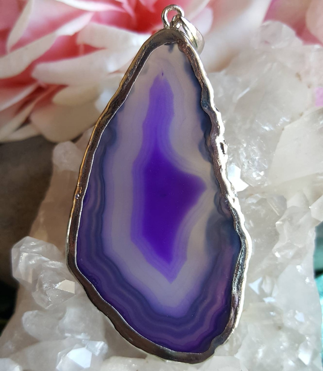 Purple Agate Slice Pendant, Purple Stone Pendant, Purple Pendant ...