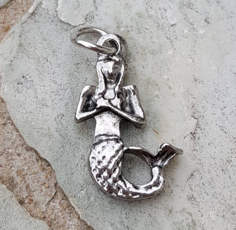 Silver mermaid charm tiny silver mermaid pendant mermaid | Etsy