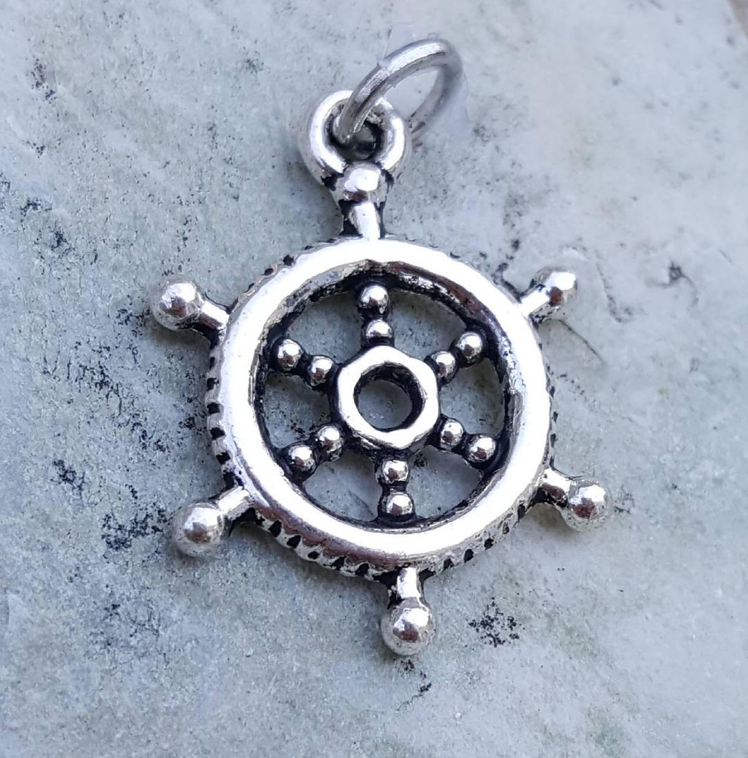 Silver Ship Steering Wheel Pendant Charm, Boat Charms, Antique Silver ...