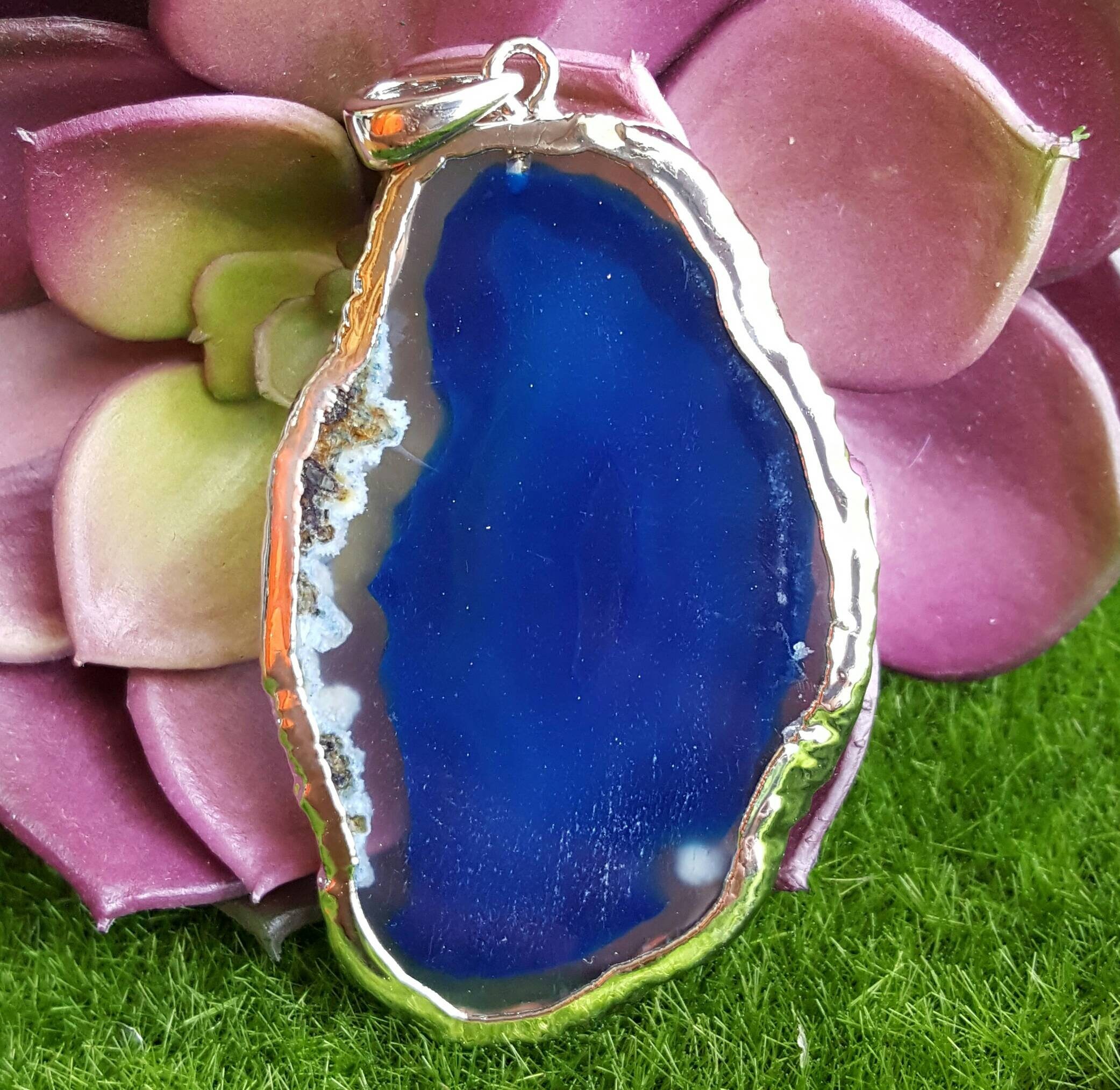 Sliced Blue Agate Pendant Agate Slice Jewelry Blue Crystal - Etsy