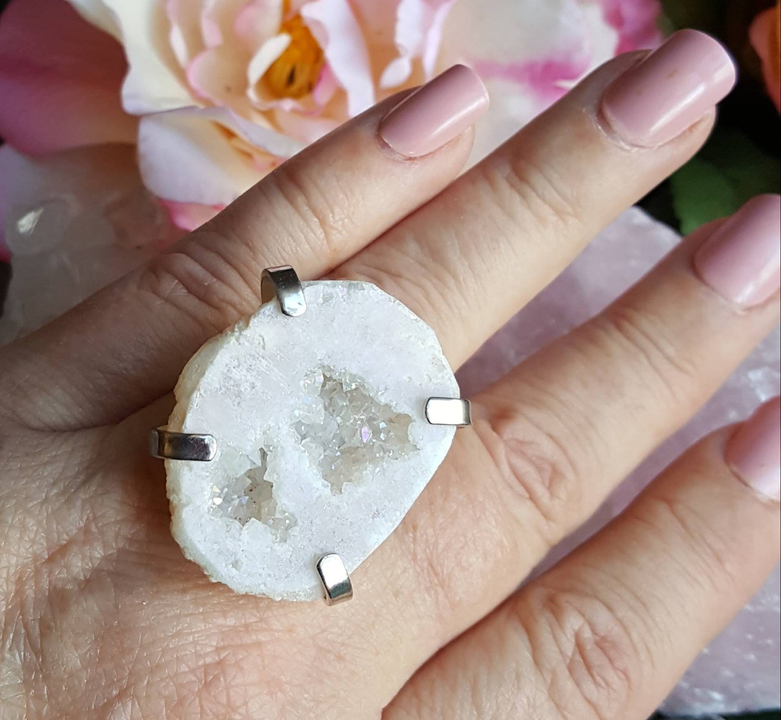 White Geode Ring White Druzy Ring White Crystal Ring - Etsy Denmark