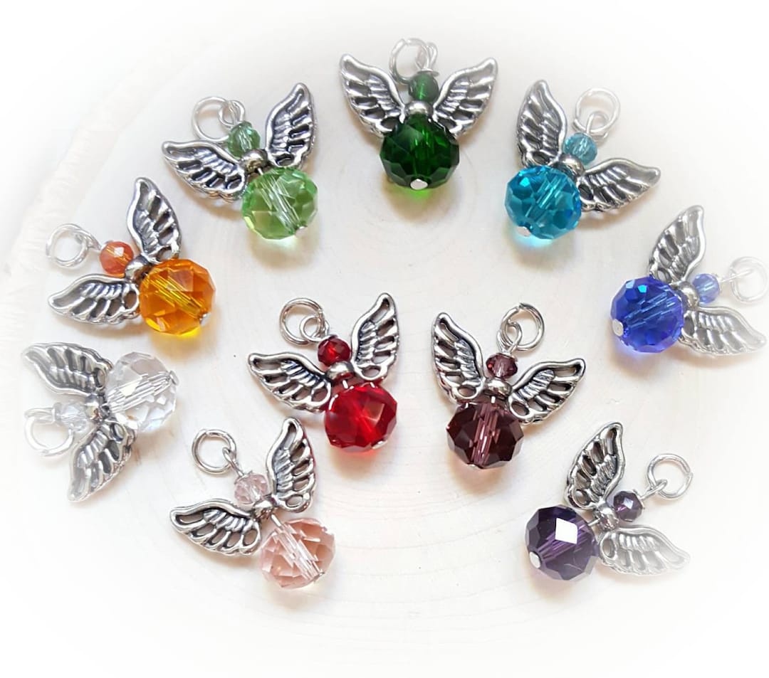 Silver Angel Charm, Colorful Beaded Angel Charm, Crystal Angel Pendant ...