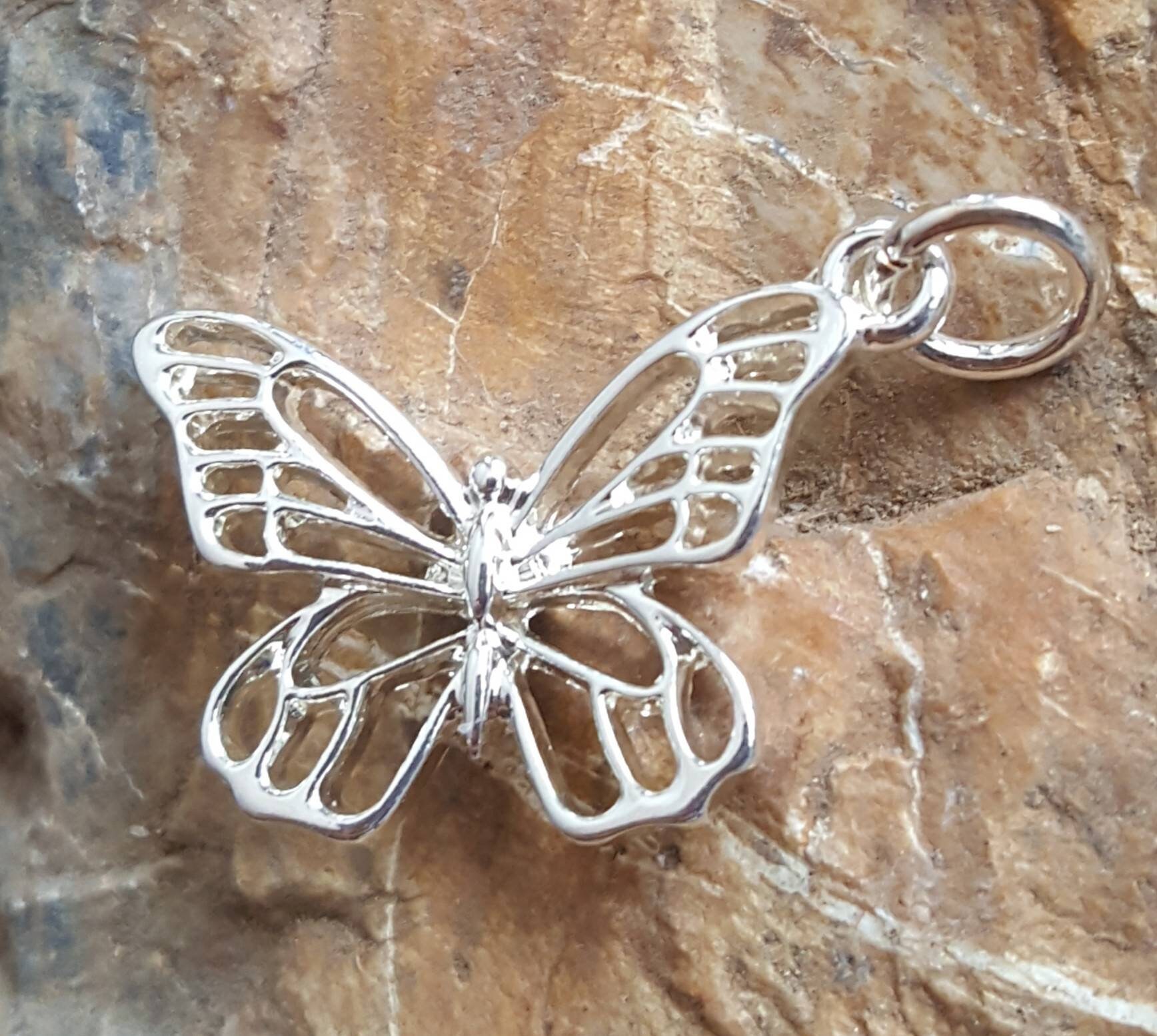Silver butterfly charm silver butterfly pendant cute | Etsy