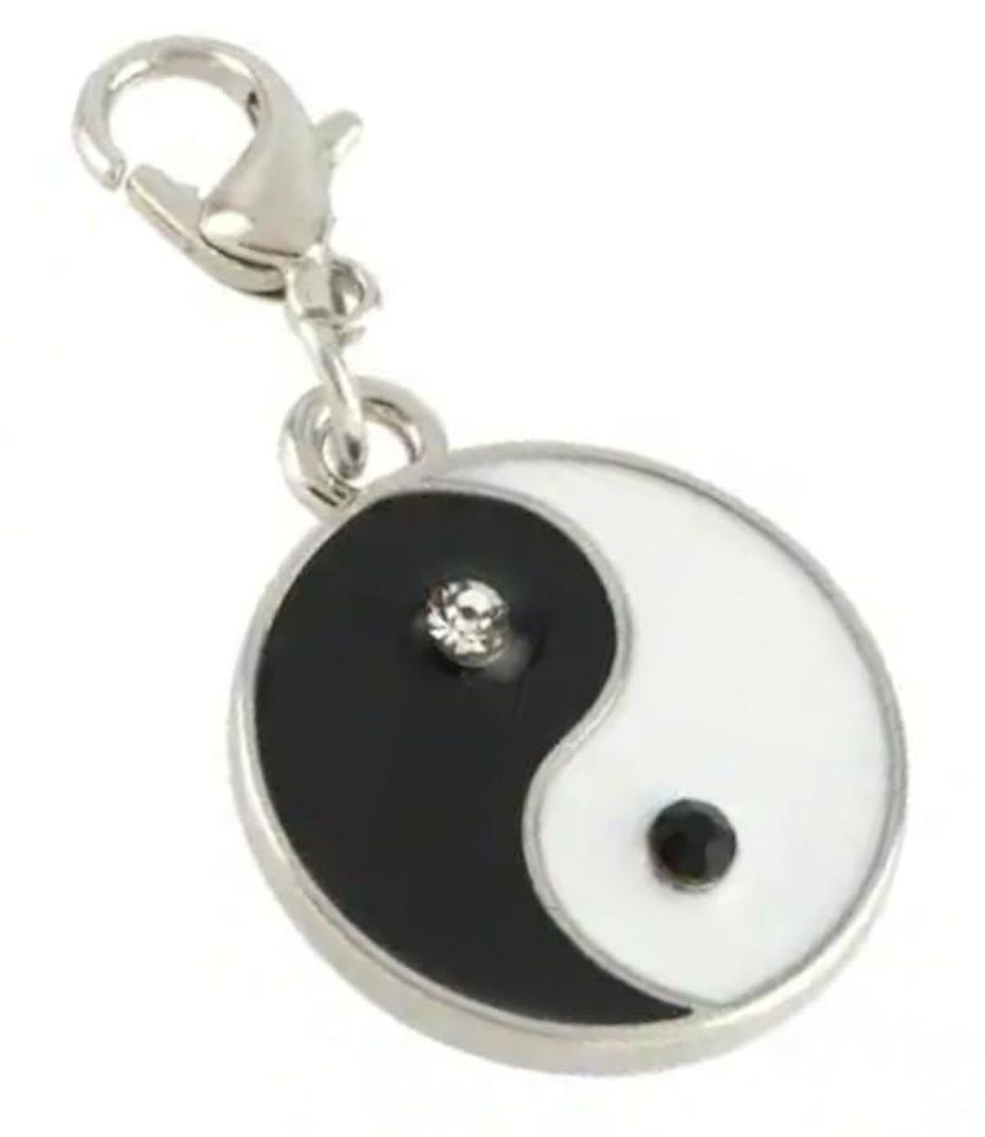 Clip on Yin Yang Charm With Crystal, Silver Yin Yang Pendant, Spiritual ...