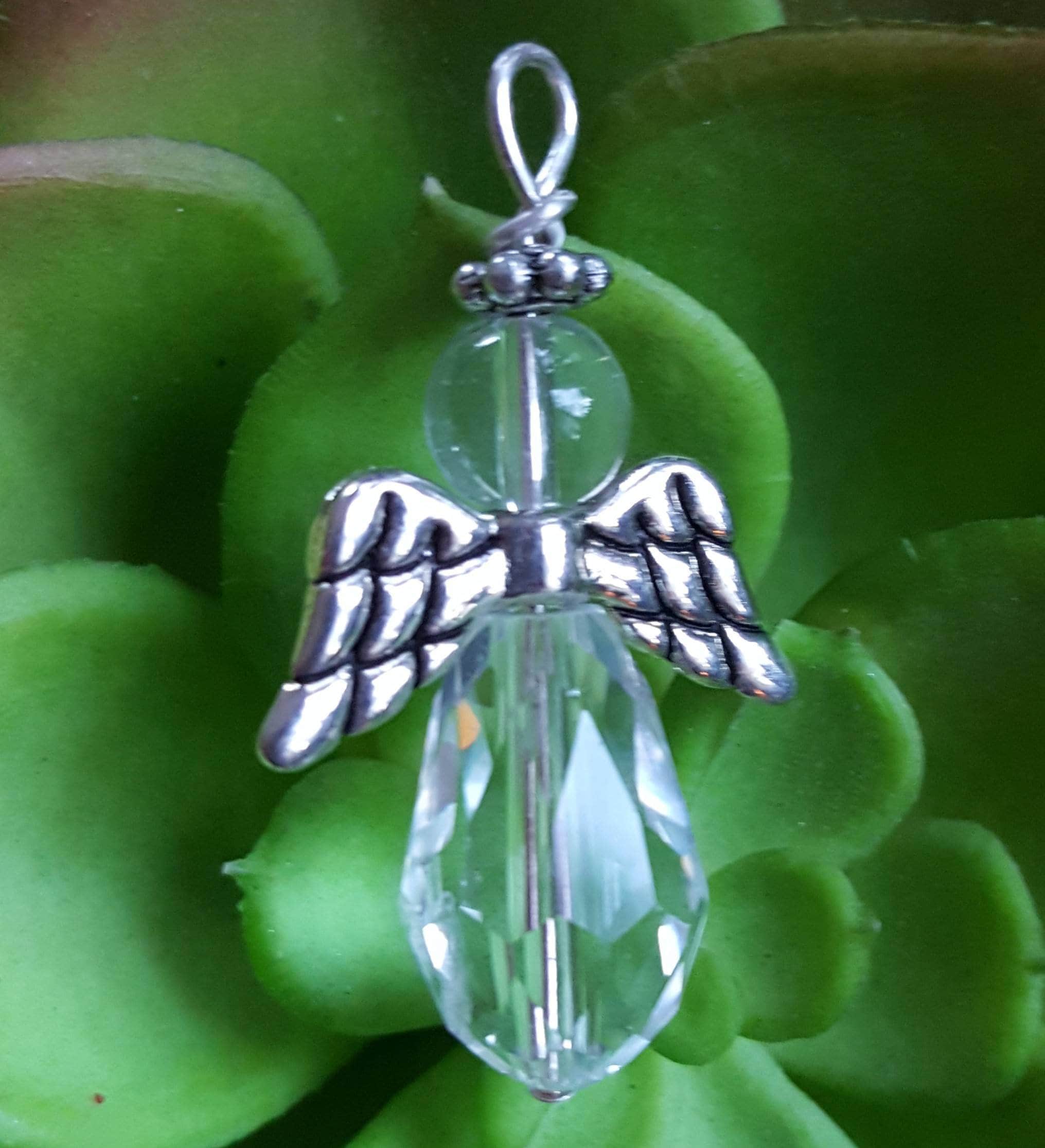 Silver Angel Charm Clear Beaded Angel Clear Crystal Angel - Etsy