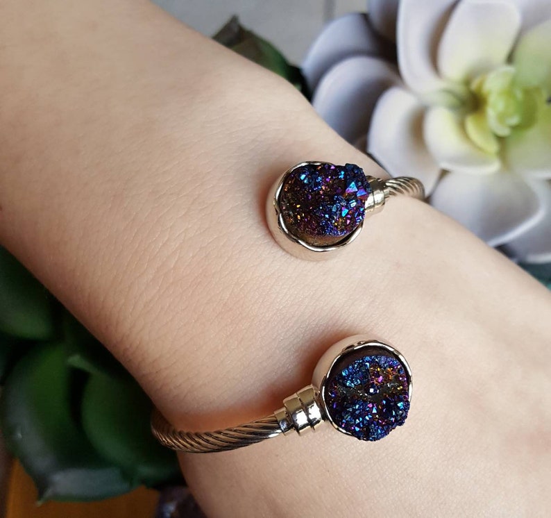 Blue druzy bracelet blue purple druzy bracelet adjustable | Etsy