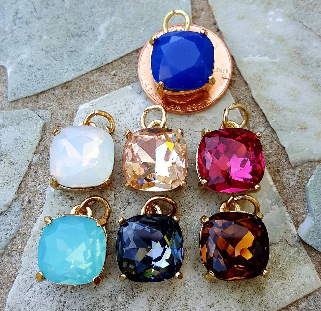 Sparkly Colorful Crystal Drop Pendant Charm, Colorful 12mm Square Gold ...